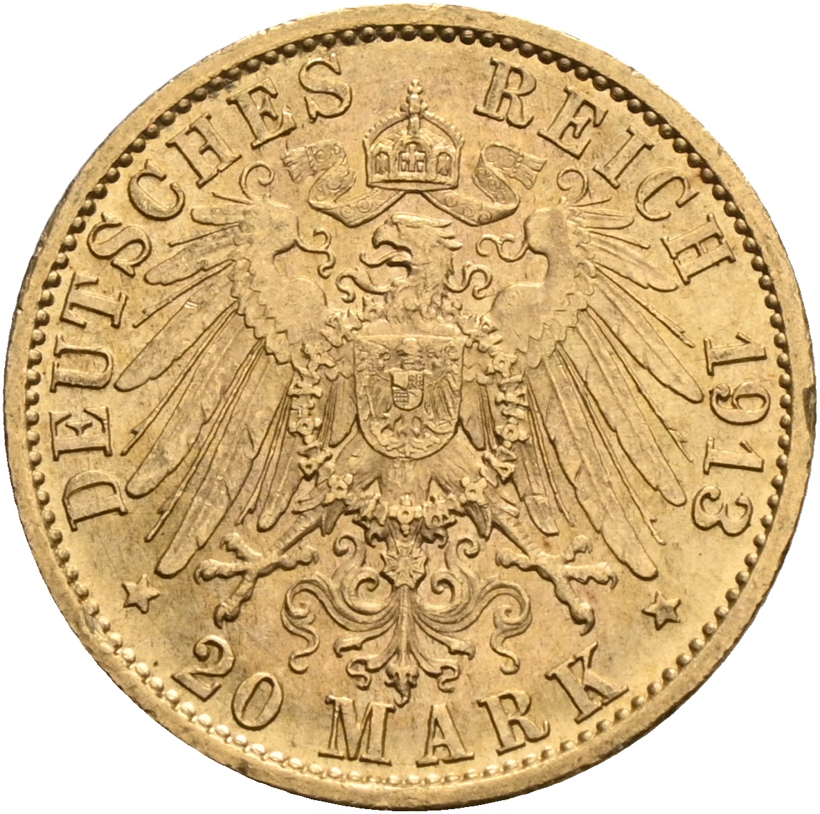 1913 A Preussen 20 mark Wilhelm II, 7,96 g .900 gull, 0/01 – Oslo ...