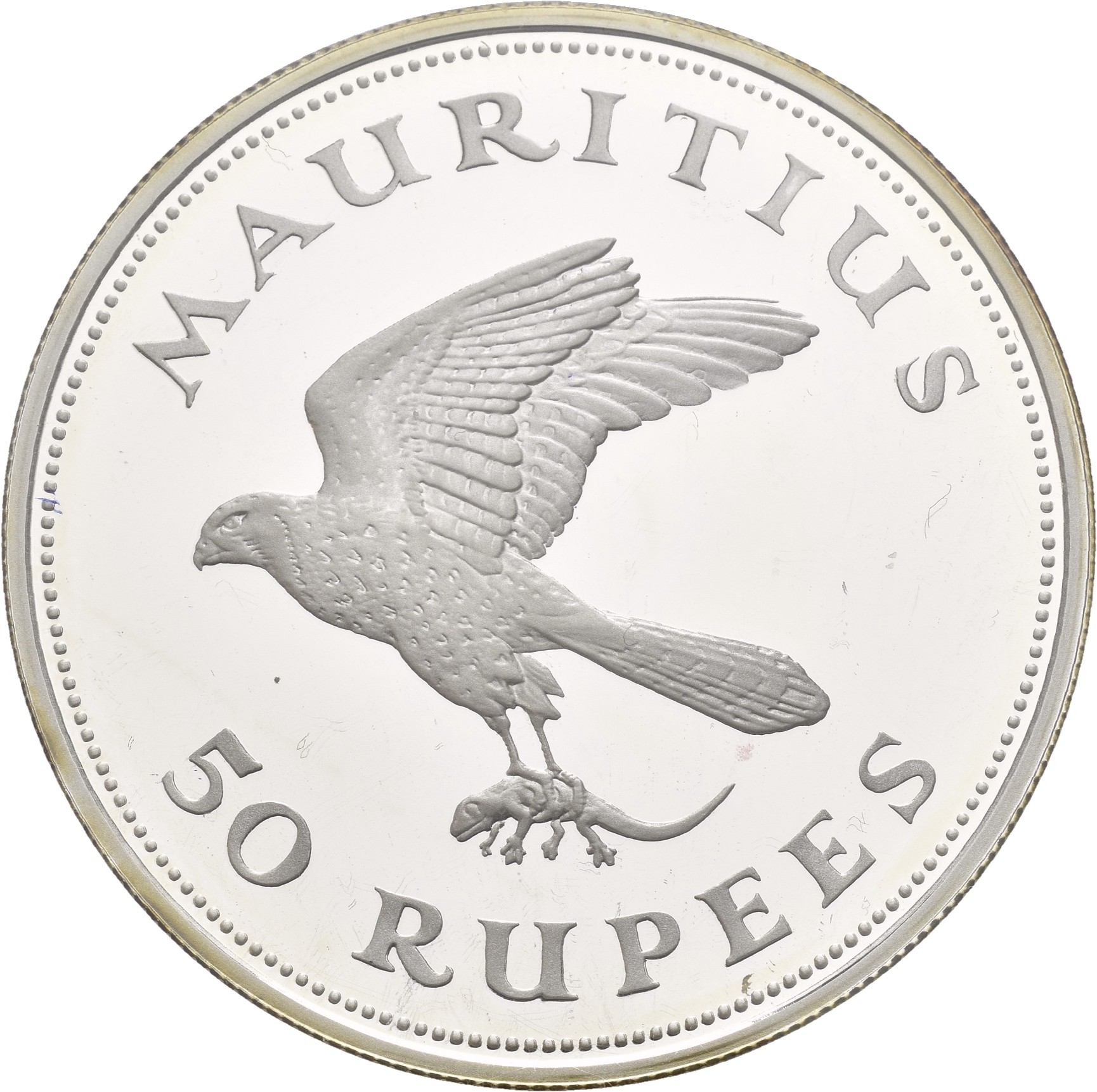 1975 Mauritius 50 Rupees Kestrel 925 S lv Proof Oslo Myntgalleri